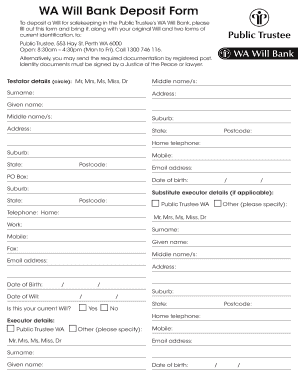 Fillable Online publictrustee wa gov WA Will Bank Deposit Form - Public ...