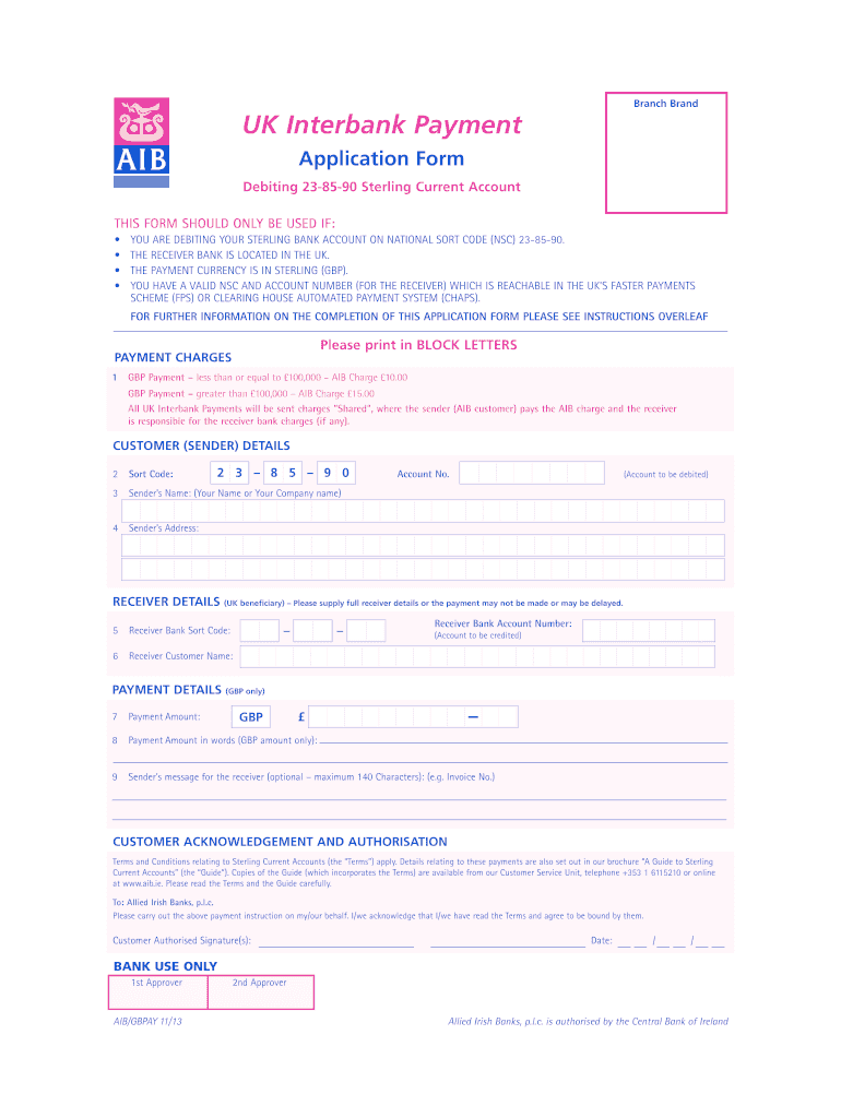 Fillable Online Branch Brand UK Interbank Payment C M Y K Application ...