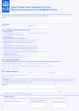 Fillable Online Select Fixed Term Deposit Maturity Amendment ...