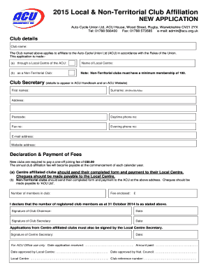 Fillable Online Club Affiliation form - ACU Fax Email Print - pdfFiller