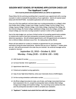 Fillable Online goldenwestcollege BApplicationb period 10-11 student check list - Golden West ...