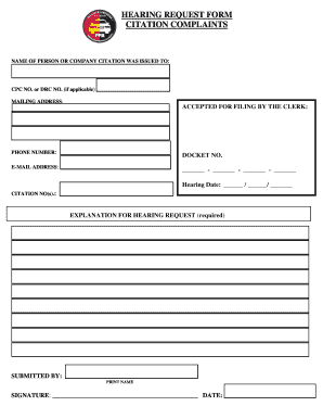 Fillable Online Hearing Request Form Citation Complaints Fax Email ...