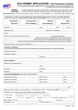 Fillable Online 2015 PERMIT APPLICATION Non Road Race Activities For ...