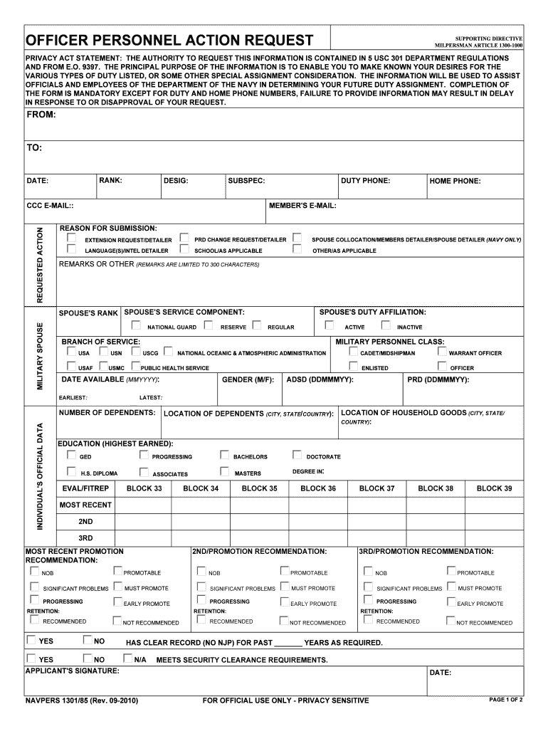 Fillable Online public navy NAVPERS 130185 OFFICER PERSONNEL ACTION ...