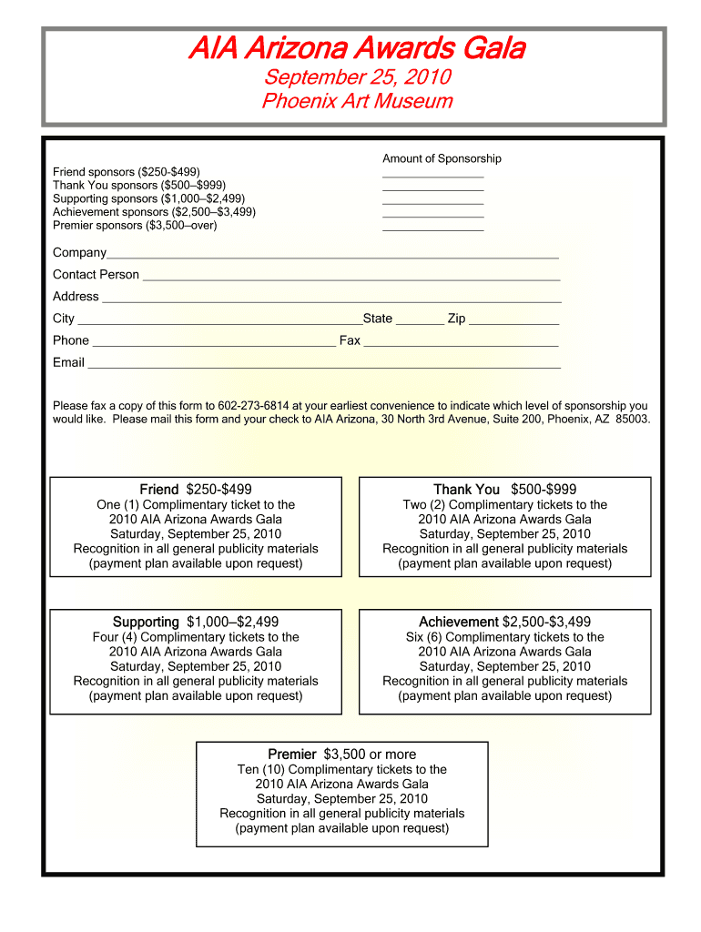 Fillable Online aia-arizona AIA Arizona Awards Gala - aia-arizona Fax ...