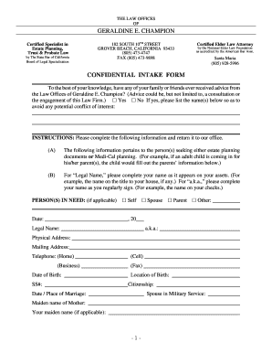 Fillable Online Confidential Intake Form - Law Offices of Geraldine E. Champion Fax Email Print ...
