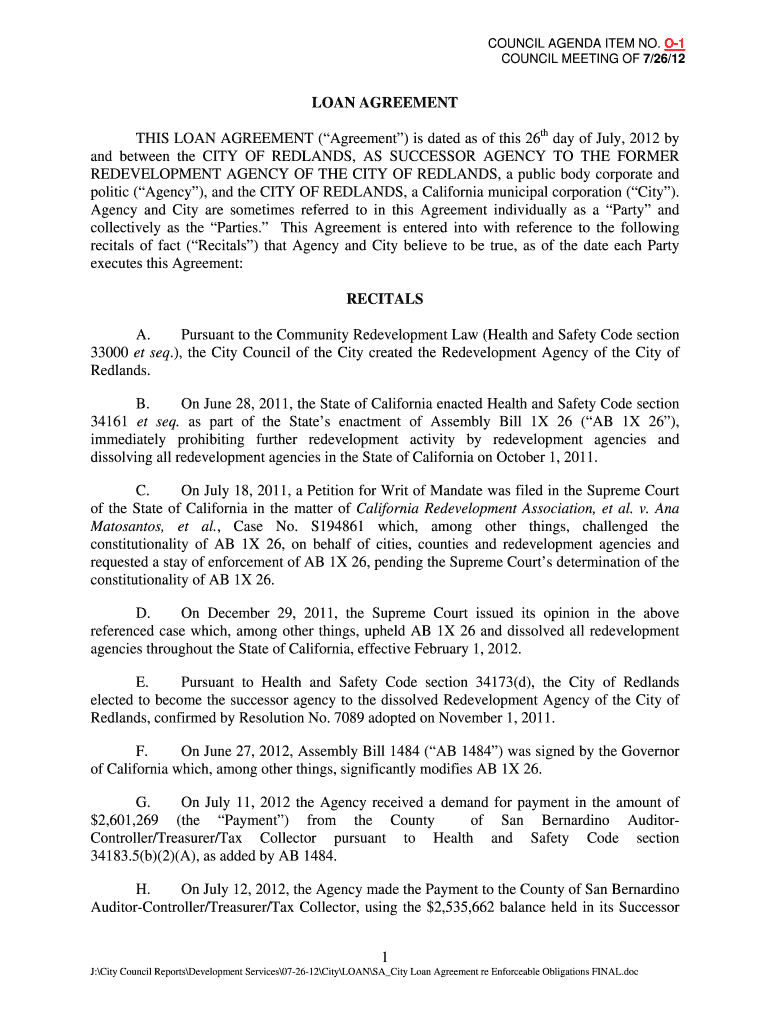 Fillable Online SACity Loan Agreement re Enforceable Obligations ...