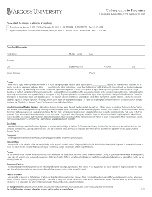 Fillable Online Undergraduate Programs Florida Enrollment ... - Argosy ...