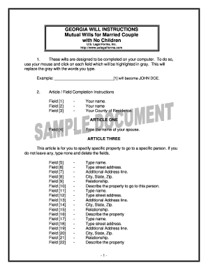 Fillable Online GEORGIA WILL INSTRUCTIONS Mutual Wills for Married ...