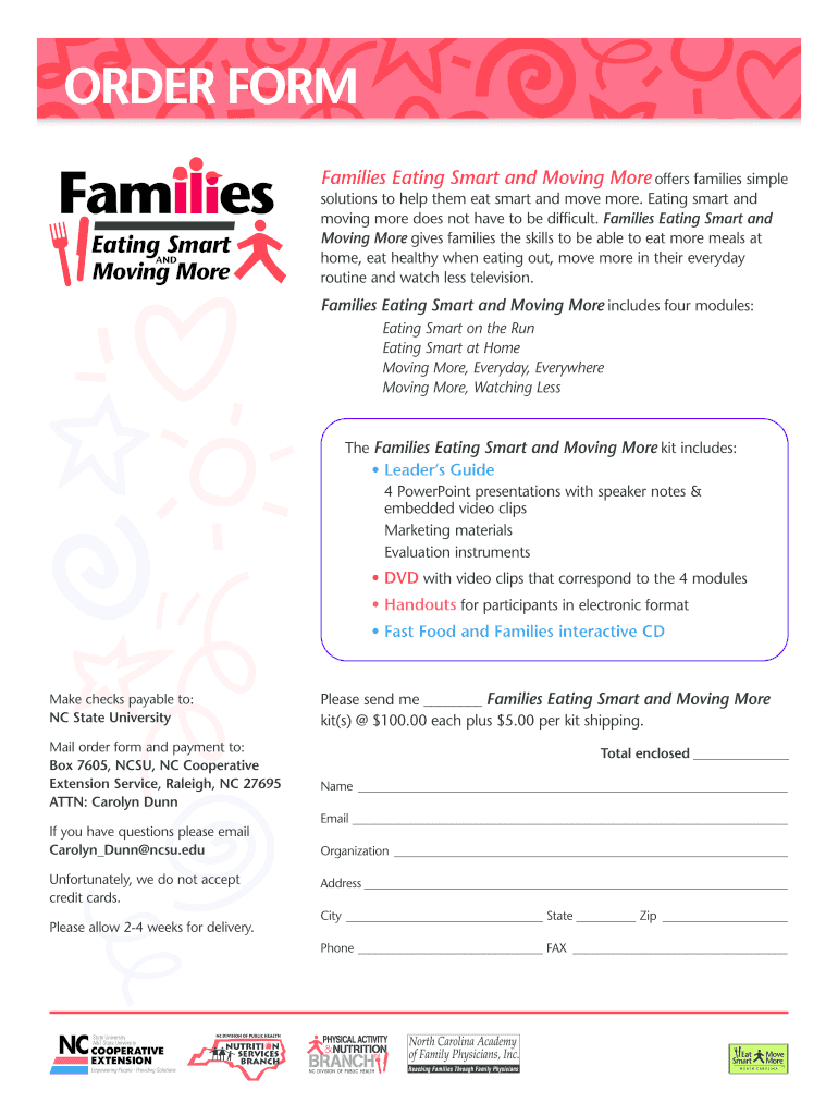 Fillable Online Order form for Families Eating Smart and Moving More ...