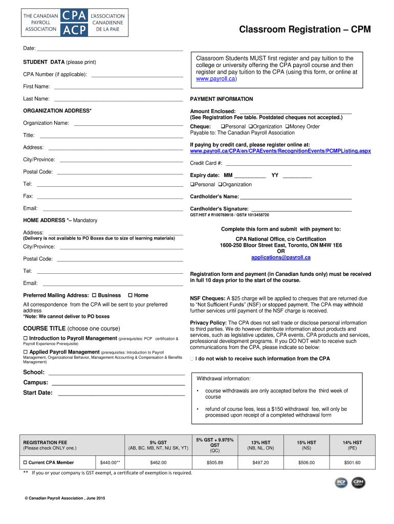 Fillable Online Classroom Registration CPM Fax Email Print - pdfFiller