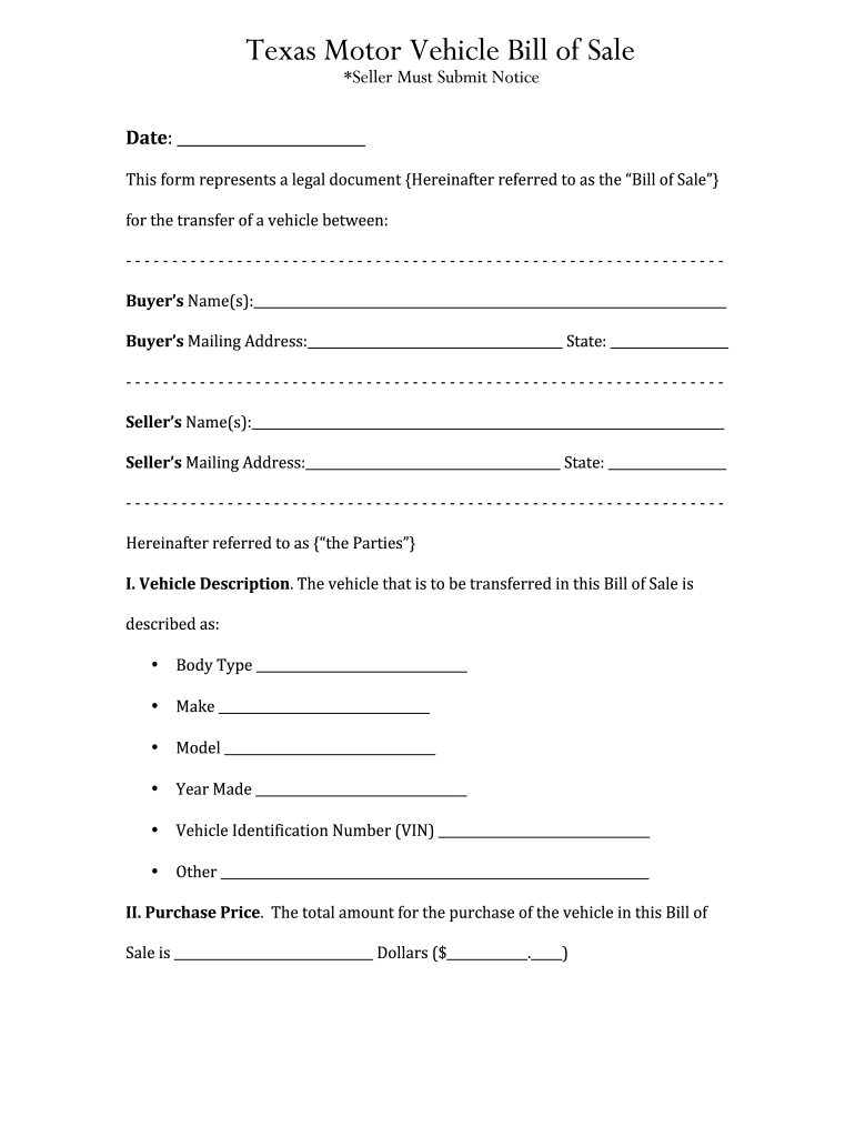 Free Printable Texas Vehicle Bill Of Sale Form Printable Blog