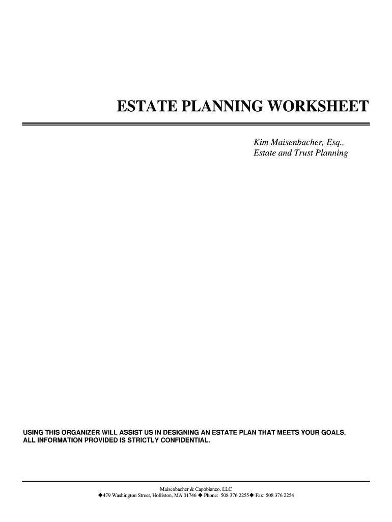 Fillable Online Estate planning worksheet - Maisenbacher & Capobianco, LLC Fax Email Print ...