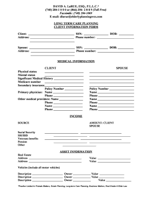 Fillable Online Long-Term Care Planning Client Information Form Fax ...