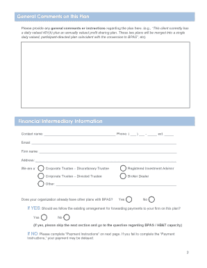 Fillable Online BPAS PLAN PROFILE FORM Fax Email Print - pdfFiller