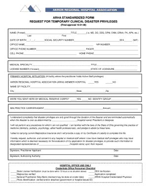 Fillable Online ARHA STANDARDIZED FORM REQUEST FOR TEMPORARY CLINICAL ...
