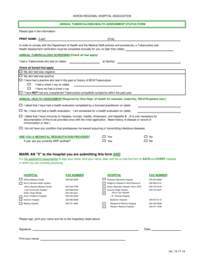 Fillable Online ANNUAL TUBERCULOSIS/HEALTH ASSESSMENT STATUS FORM Fax ...