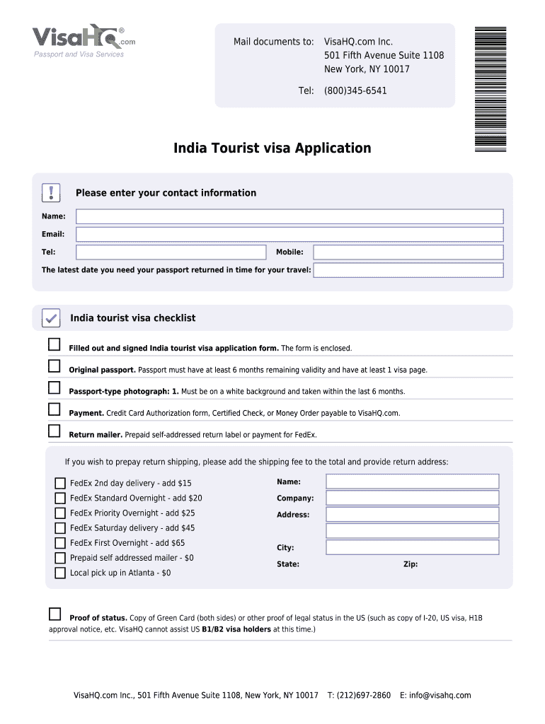 Fillable Online India Visa Application for Citizens of Guam - VisaHQ Fax Email Print - pdfFiller