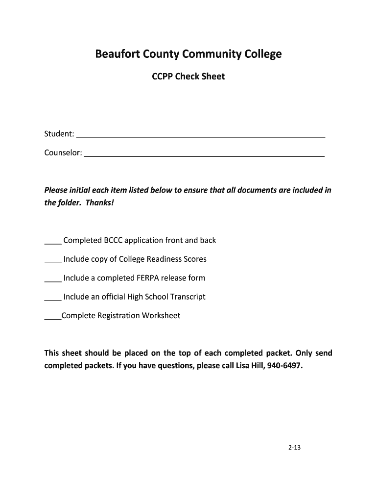 Fillable Online beaufortccc Beaufort County Community College CCPP ...