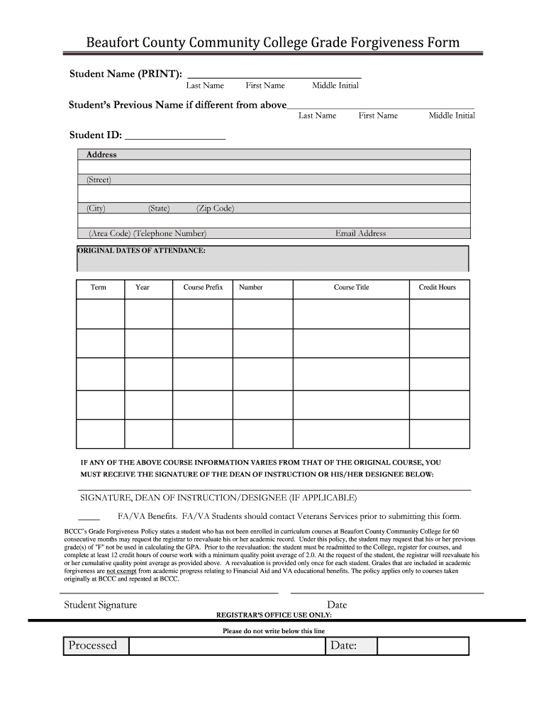 Fillable Online beaufortccc Beaufort County Community College Grade ...