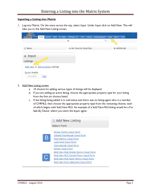 Fillable Online Entering a Listing into the Matrix System Fax Email ...