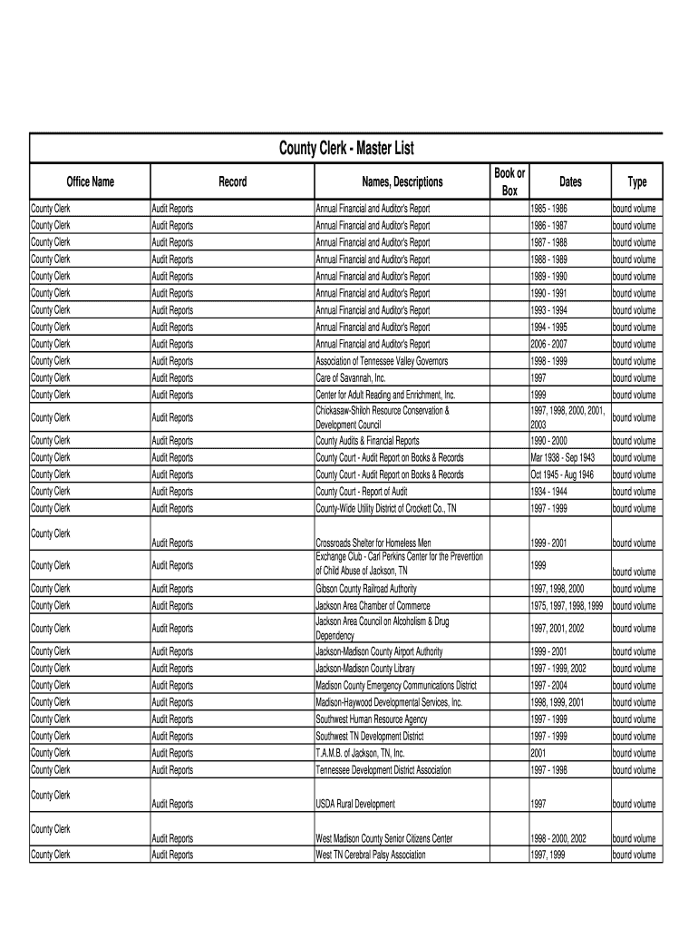 Fillable Online County Clerk Master List Fax Email Print - pdfFiller