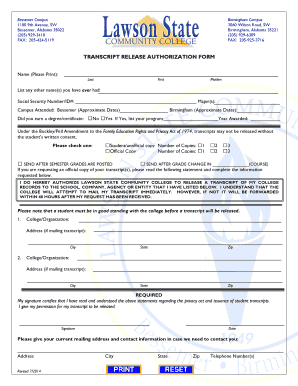 Fillable Online lawsonstate Transcript release authorization form ...