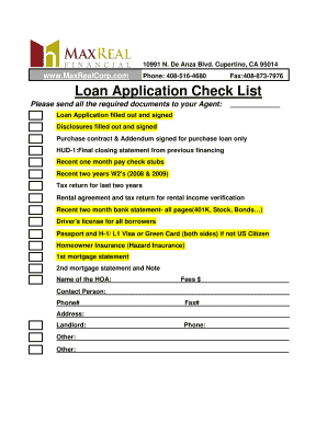 Fillable Online Loan Application Check List - MaxReal - Cupertino Fax ...