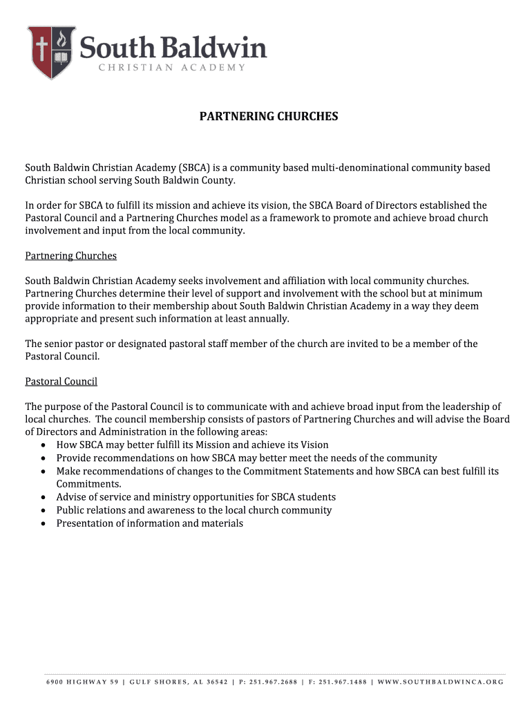 Fillable Online southbaldwinca PARTNERING CHURCHES - southbaldwinca Fax Email Print - pdfFiller