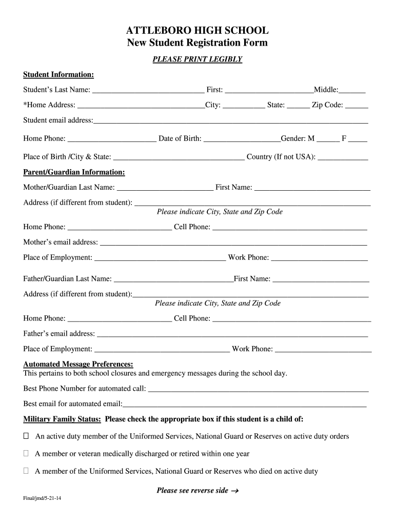 Student Registration Form Fill Online Printable Fillable Blank 