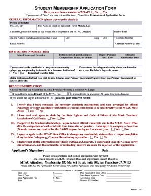 Fillable Online mtacfresno Student Membership Application Form - MTAC ...