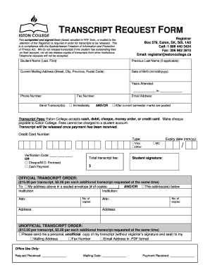 Fillable Online TRANSCRIPT REQUEST FORM - Clover Fax Email Print - pdfFiller