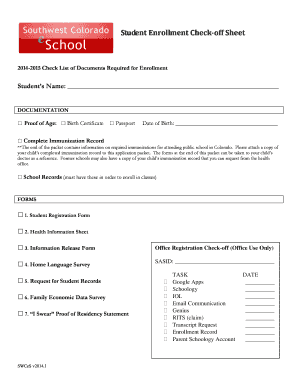 Fillable Online southwestcoloradoeschool Student Enrollment Check-off ...