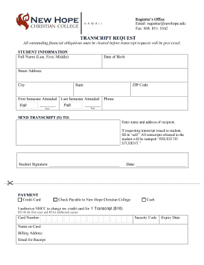 Fillable Online hawaii newhope Official Transcript Request Form - New ...
