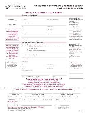 Fillable Online Transcript of Academic Record Request form - Concordia ...