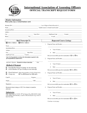 Fillable Online docs iaao Transcript Request Form - International Association of Assessing ...