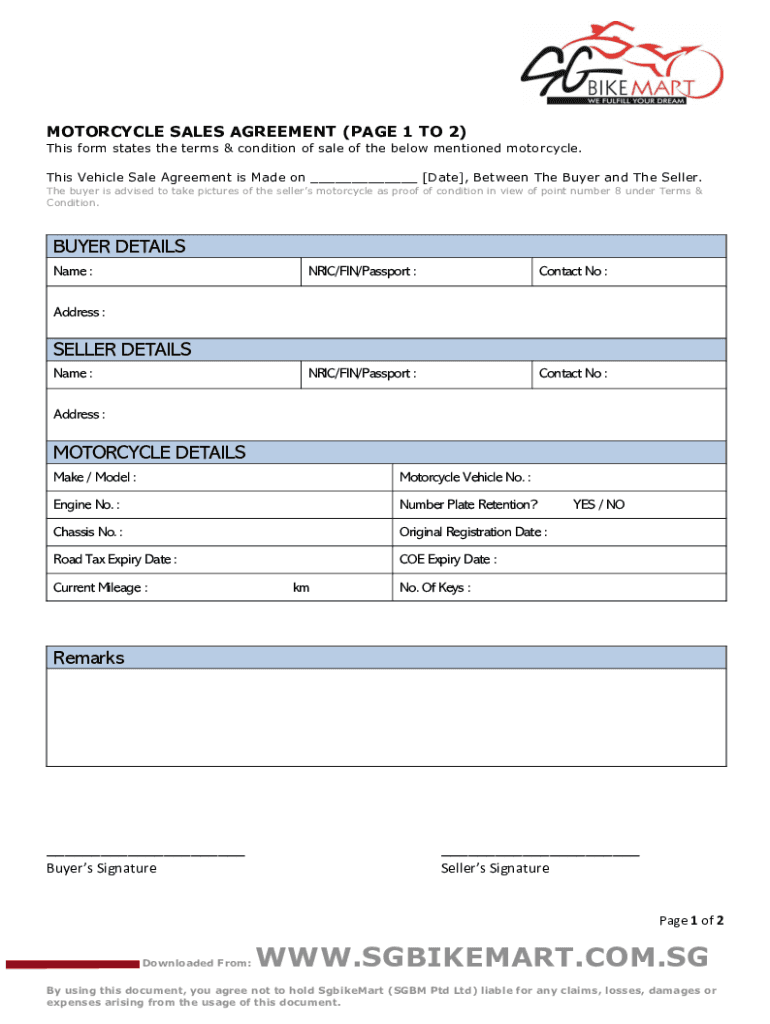 Fillable Online Motorcycle Sale ContractTemplates at ...FREE 6+ Sample ...