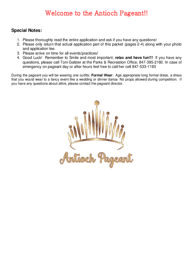 Fillable Online Fillable Online Little Miss Antioch Application Packet - Village of ... Fax ...