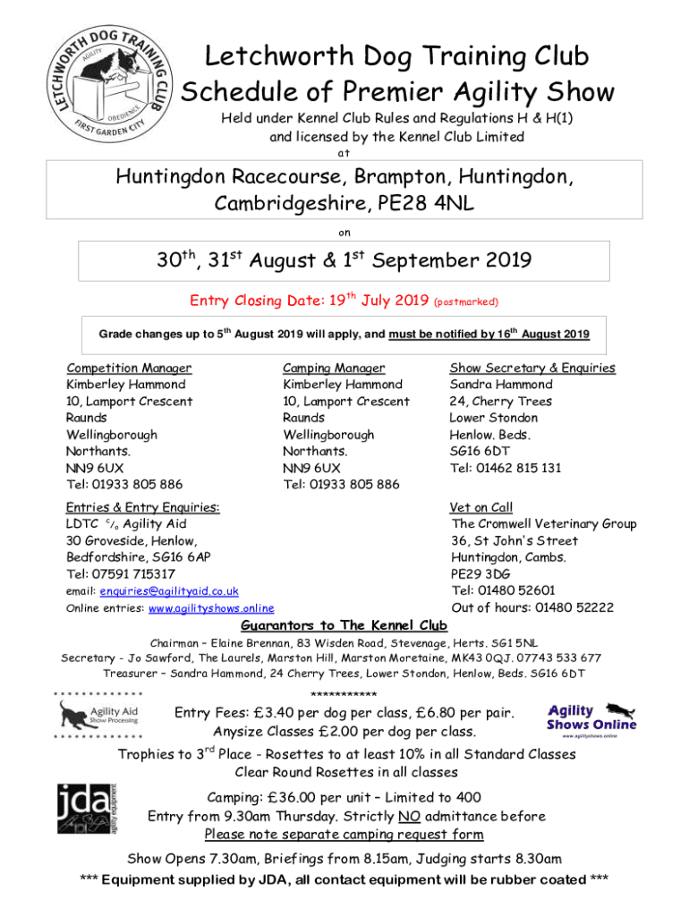 Fillable Online Agility show secretary informationThe Kennel ...