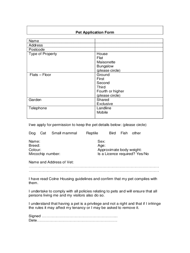 Fillable Online Pet Application & Addendum to the Residential Lease Fax ...