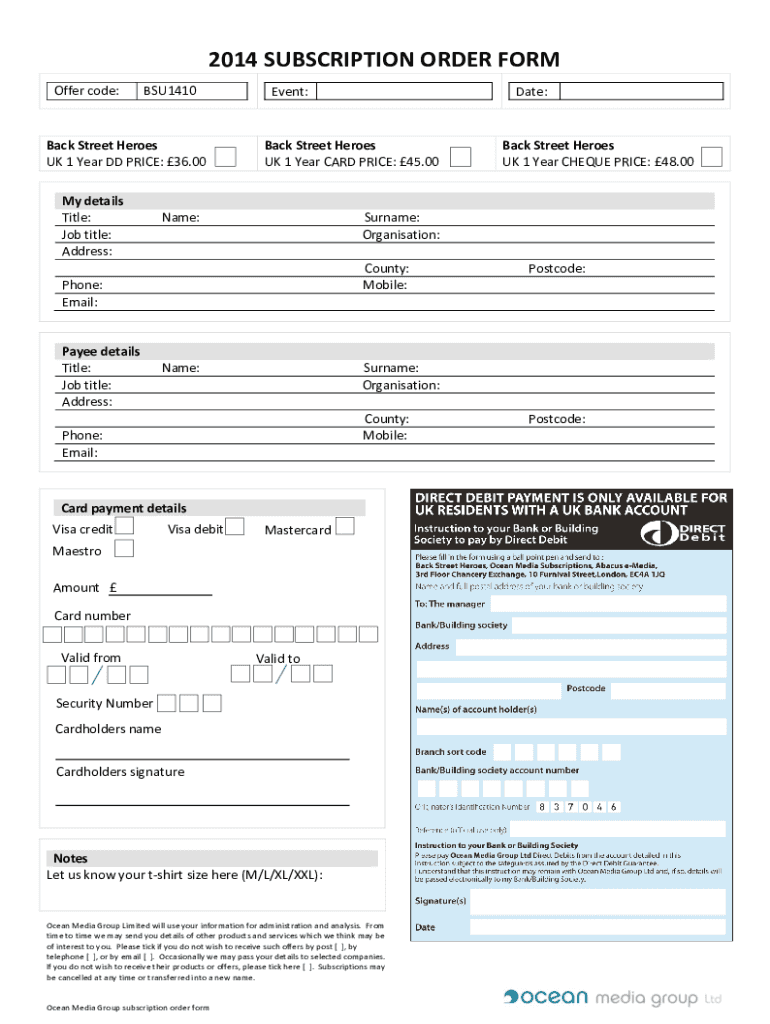 Fillable Online 2014 SUBSCRIPTION ORDER FORM Fax Email Print - pdfFiller