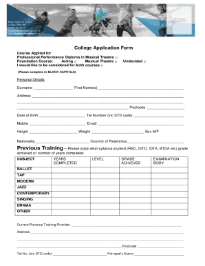 Fillable Online College Application Form - Stageworks Fax Email Print - pdfFiller
