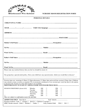 Fillable Online NURSERY ROOM REGISTRATION FORM Fax Email Print - pdfFiller