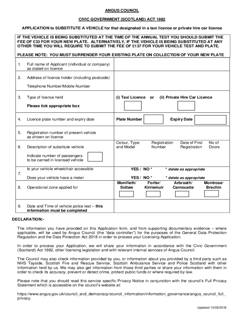 Fillable Online Substitution taxi and private hire application form ...