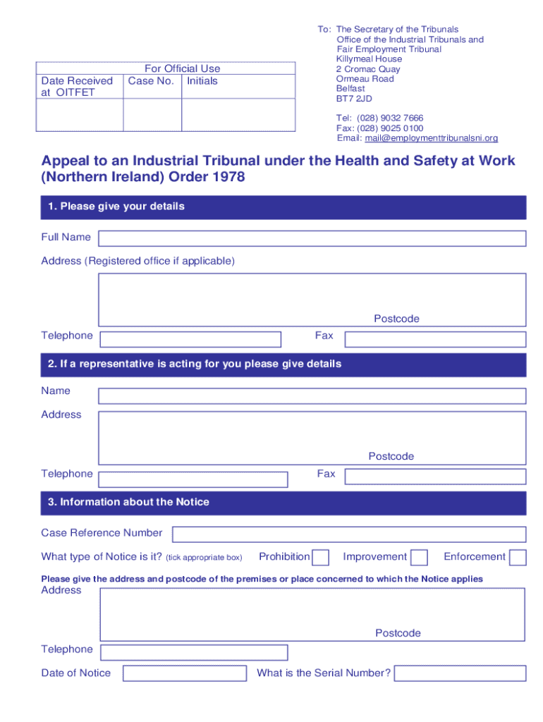 Fillable Online Appeal to industrial tribunal form Fax Email Print ...
