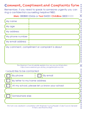 Fillable Online Comment, Compliment and Complaint form for Children and ...