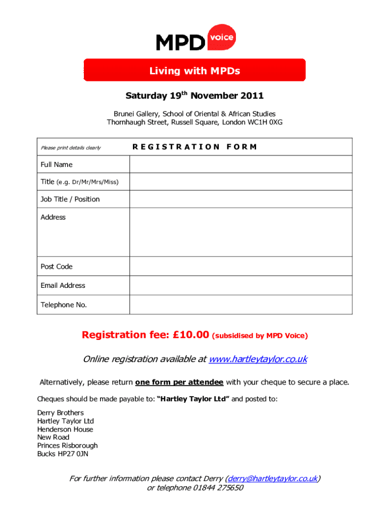Fillable Online Living with MPDs 19 November 2011 - Registration form ...