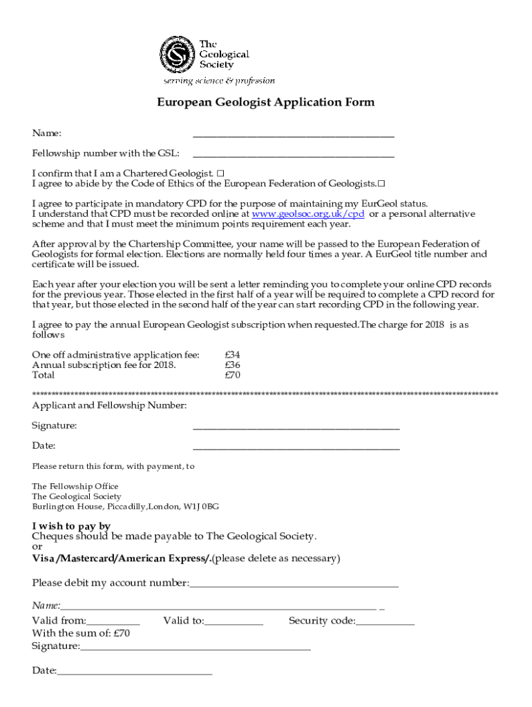 Fillable Online European Geologist Application Form Fax Email Print - pdfFiller