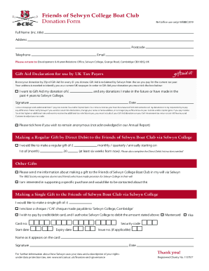 Fillable Online Friends of Selwyn College Boat Club Donation Form Fax ...