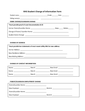 Fillable Online RHS Student Change of Information Form Fax Email Print - pdfFiller